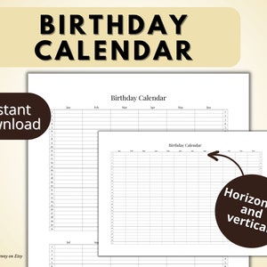 Printable Birthday Calendar Template for Family, Classroom, Friends ...