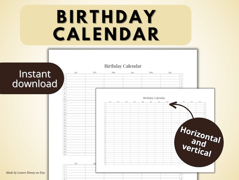 Printable Birthday Calendar Template for Family, Classroom, Friends ...