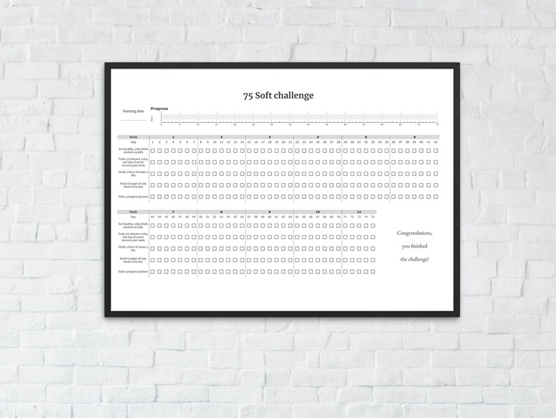 75 Soft Challenge PDF Printable Tracker in 6 Colors. Habit Tracker for ...