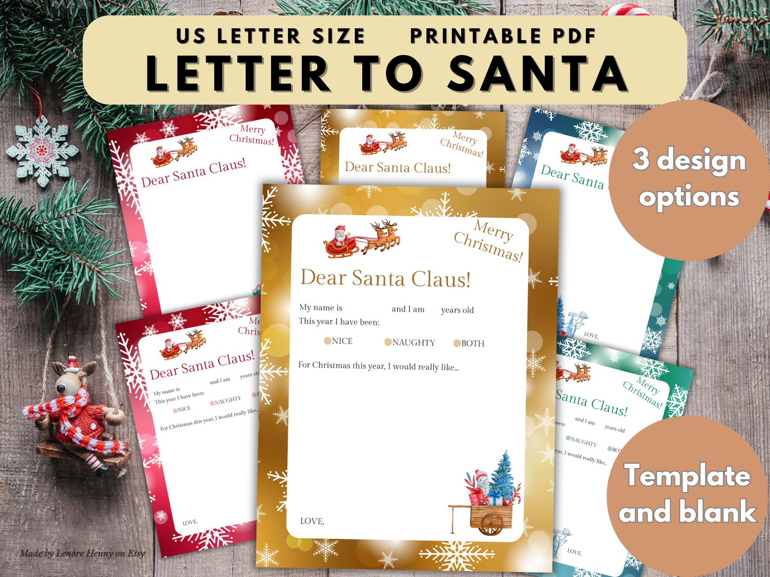 Kids Letter to Santa Claus, Printable Christmas Letter Template, Dear ...