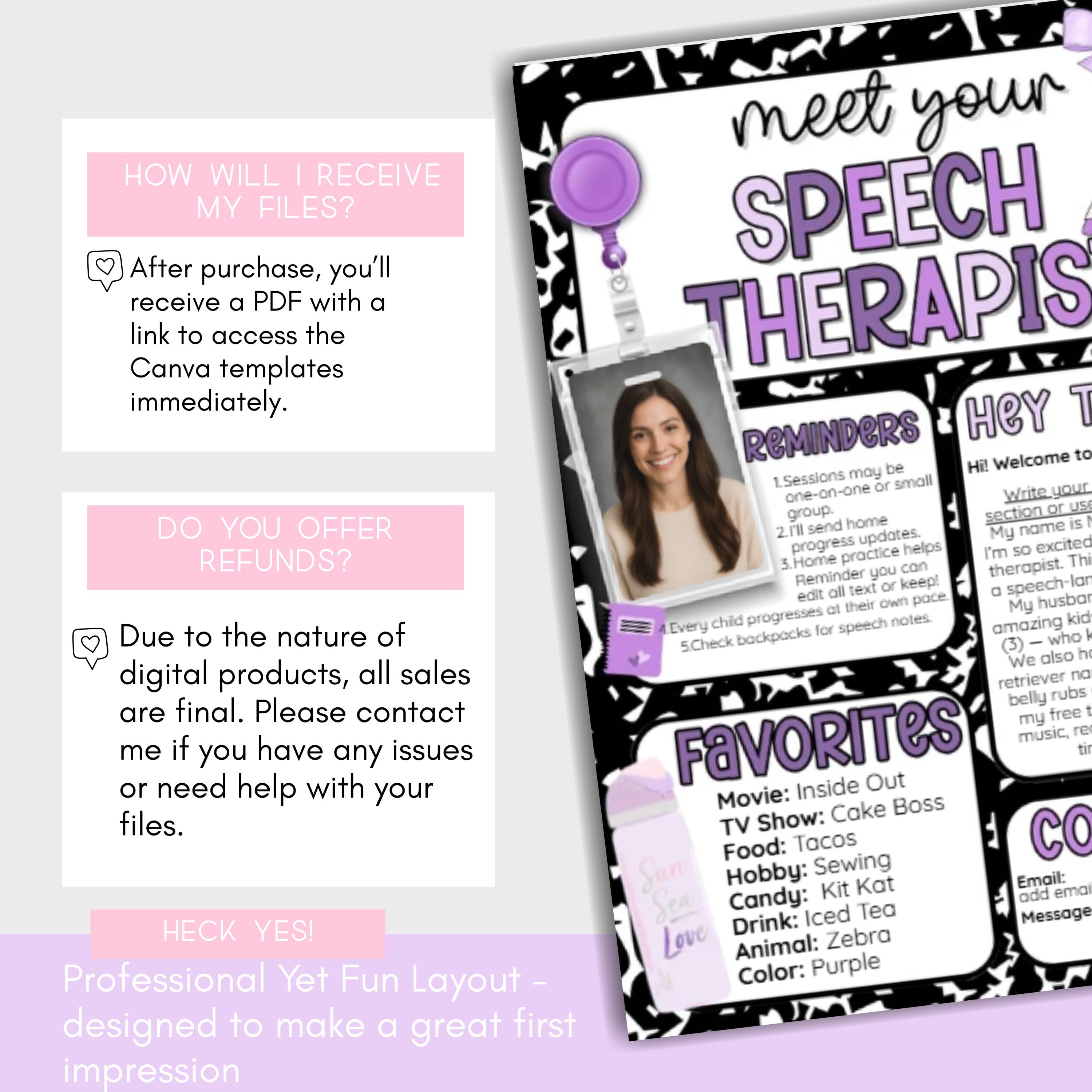 Meet the Speech Therapist Handout for Meet the SLP Template for Speech ...