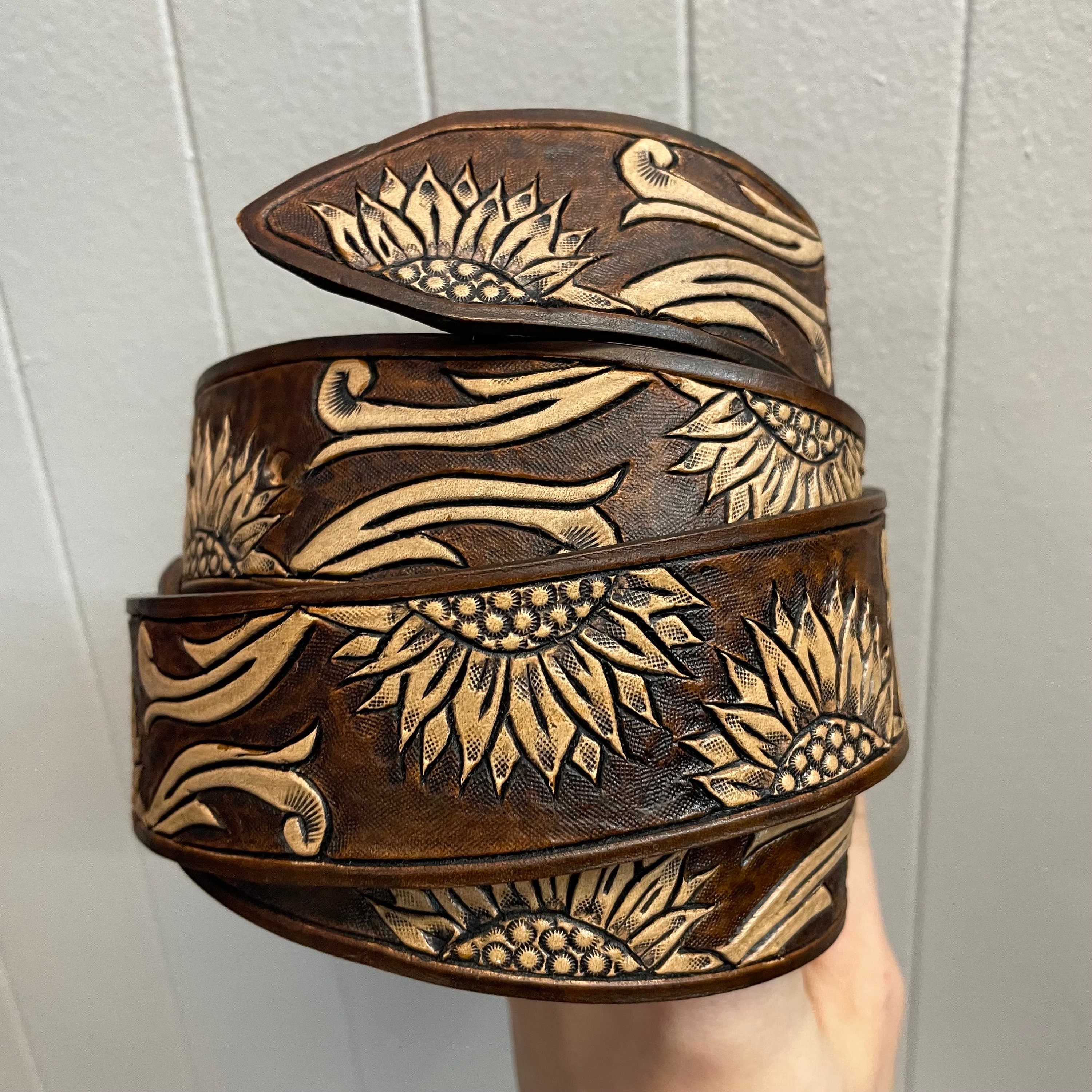 Hand Tooled Sunflower Leather Belt - Etsy