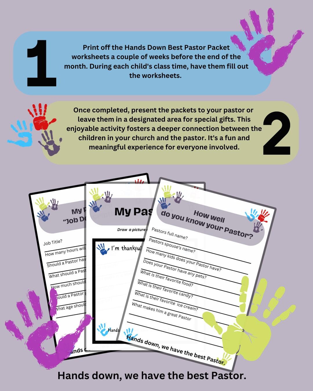 Pastor Appreciation, Hands Down Best Pastor Packet - Fun & Meaningful ...