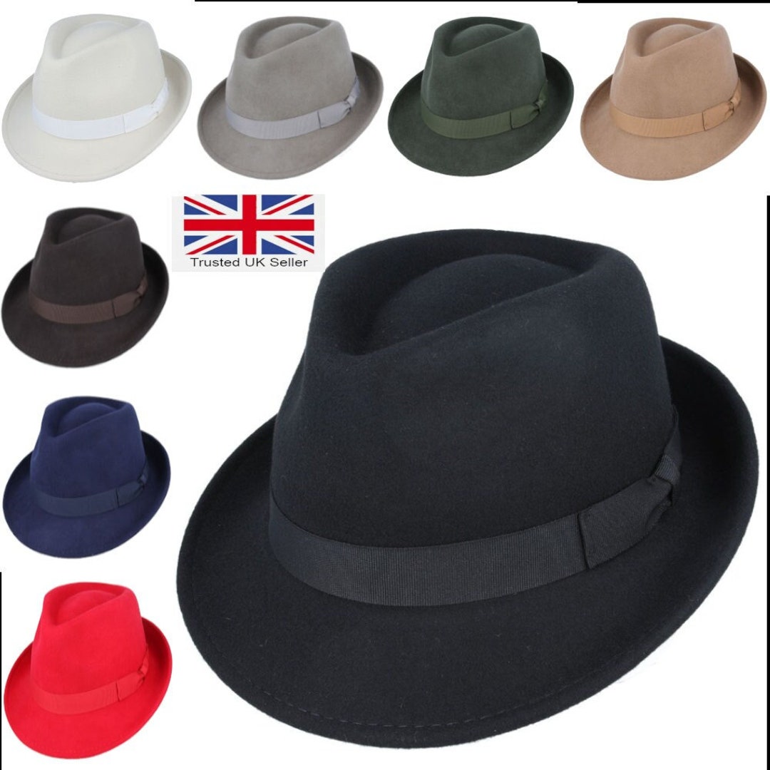 Trilby Hat 100% Wool Crushable Trim Fedora Jazz Style Felt Trilby Hat ...