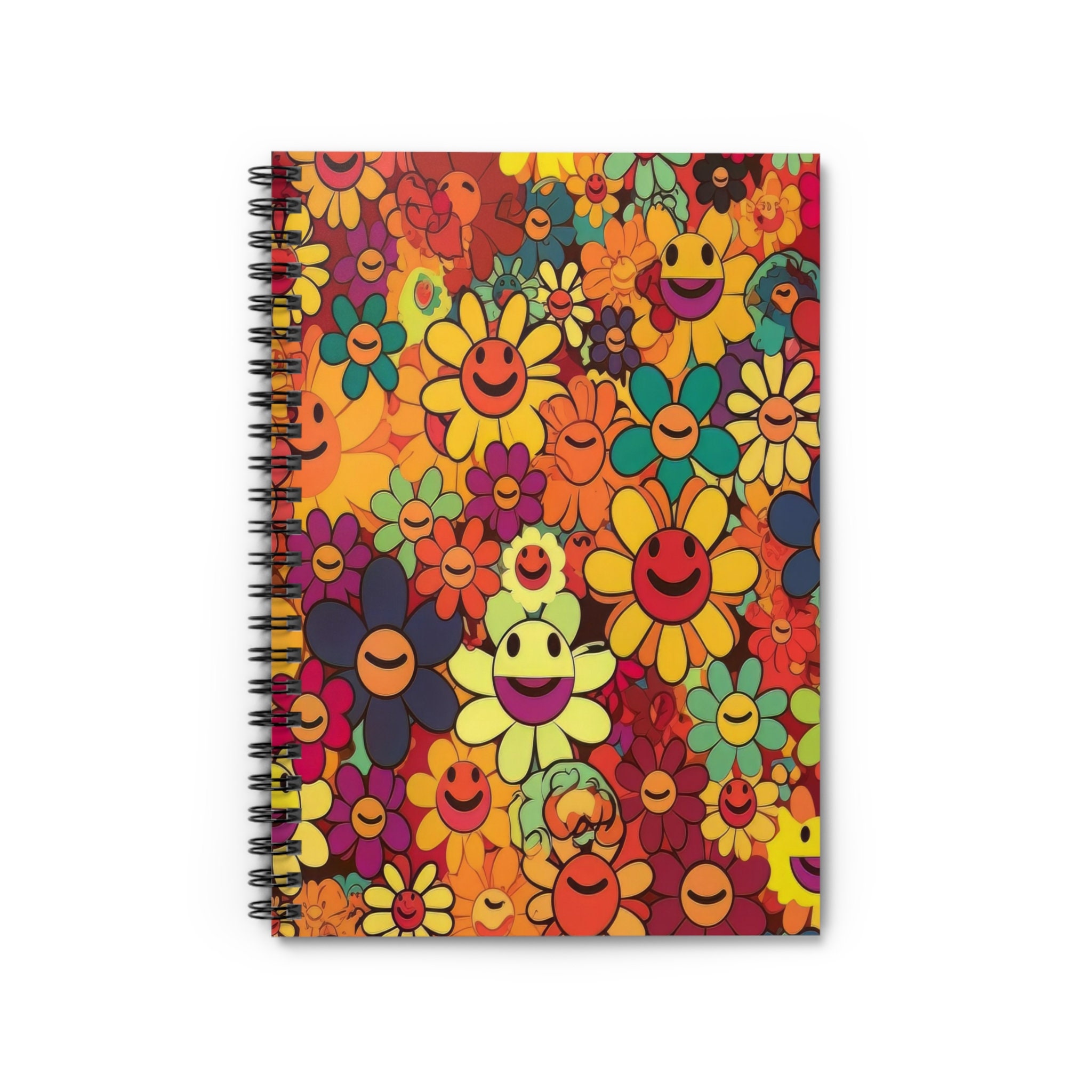 Smiley Faces Spiral Notebook - Flower Faces - Flower Groovy Retro ...