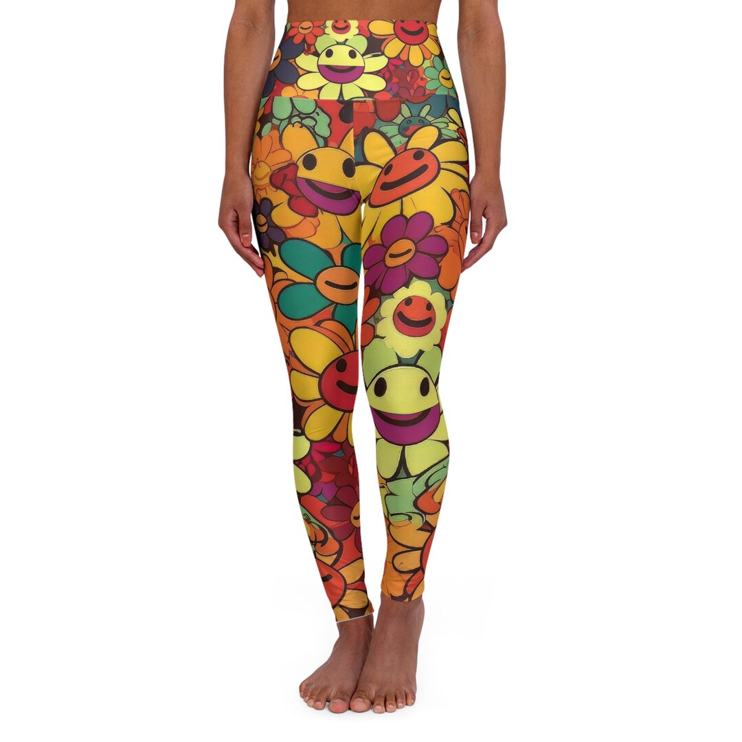 Smiley Faces Leggings - Hippie Power Pants - Retro Leggings - Flower ...