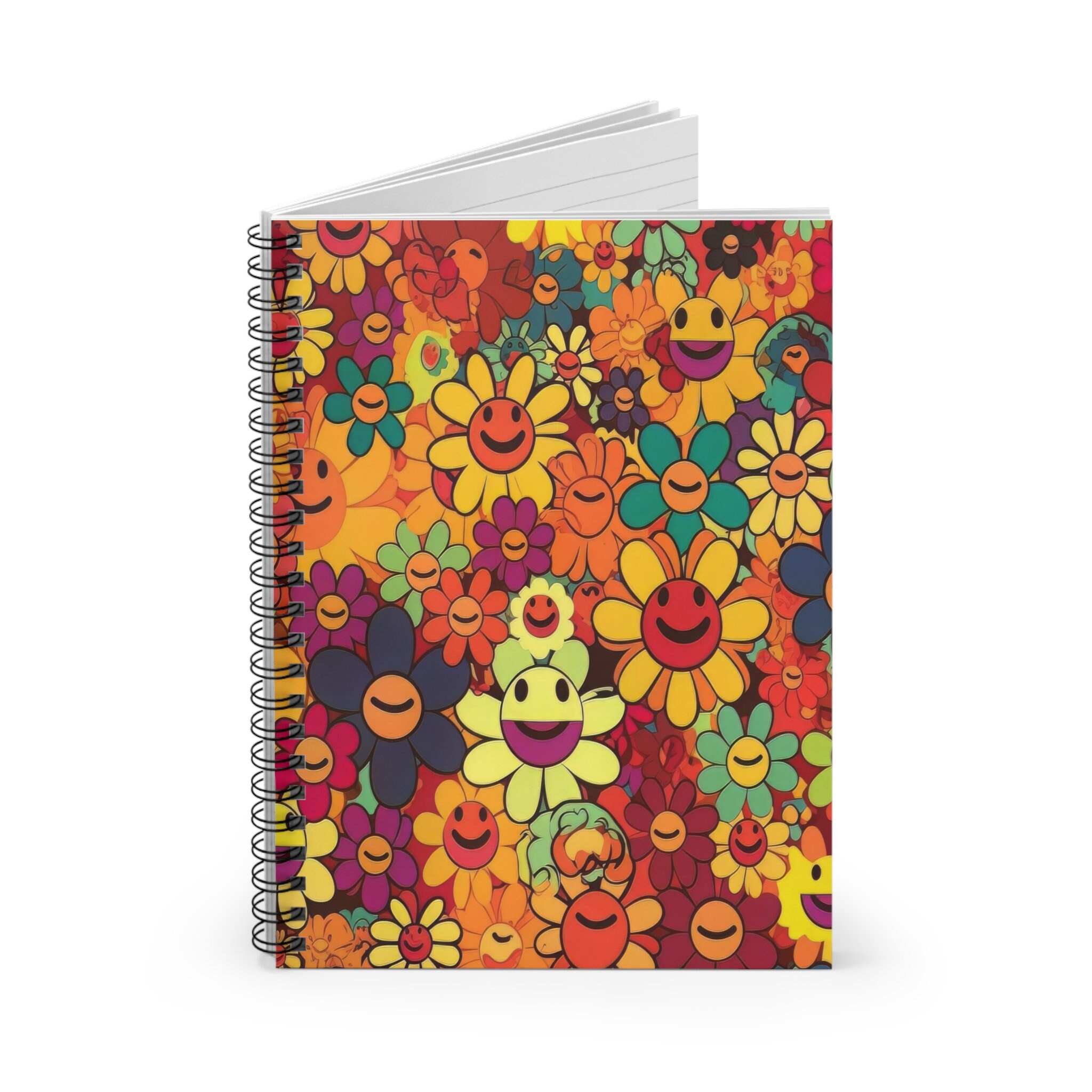 Smiley Faces Spiral Notebook - Flower Faces - Flower Groovy Retro ...