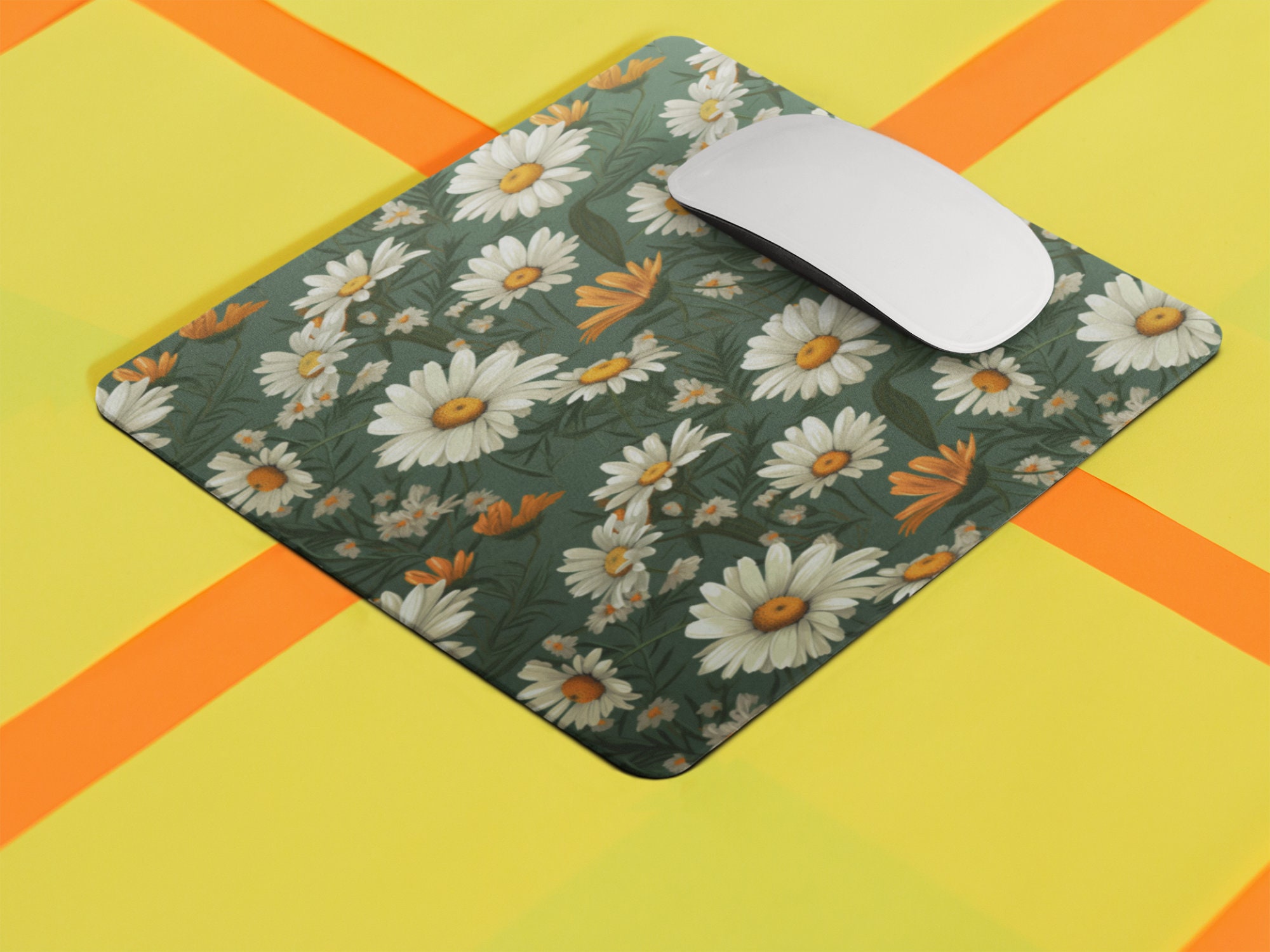 Retro Daisies Mouse Pad - White Flowers Mouse Pad - Hippie 1970's Mouse ...