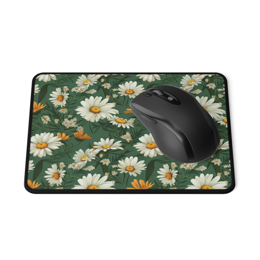 Retro Daisies Mouse Pad - White Flowers Mouse Pad - Hippie 1970's Mouse ...