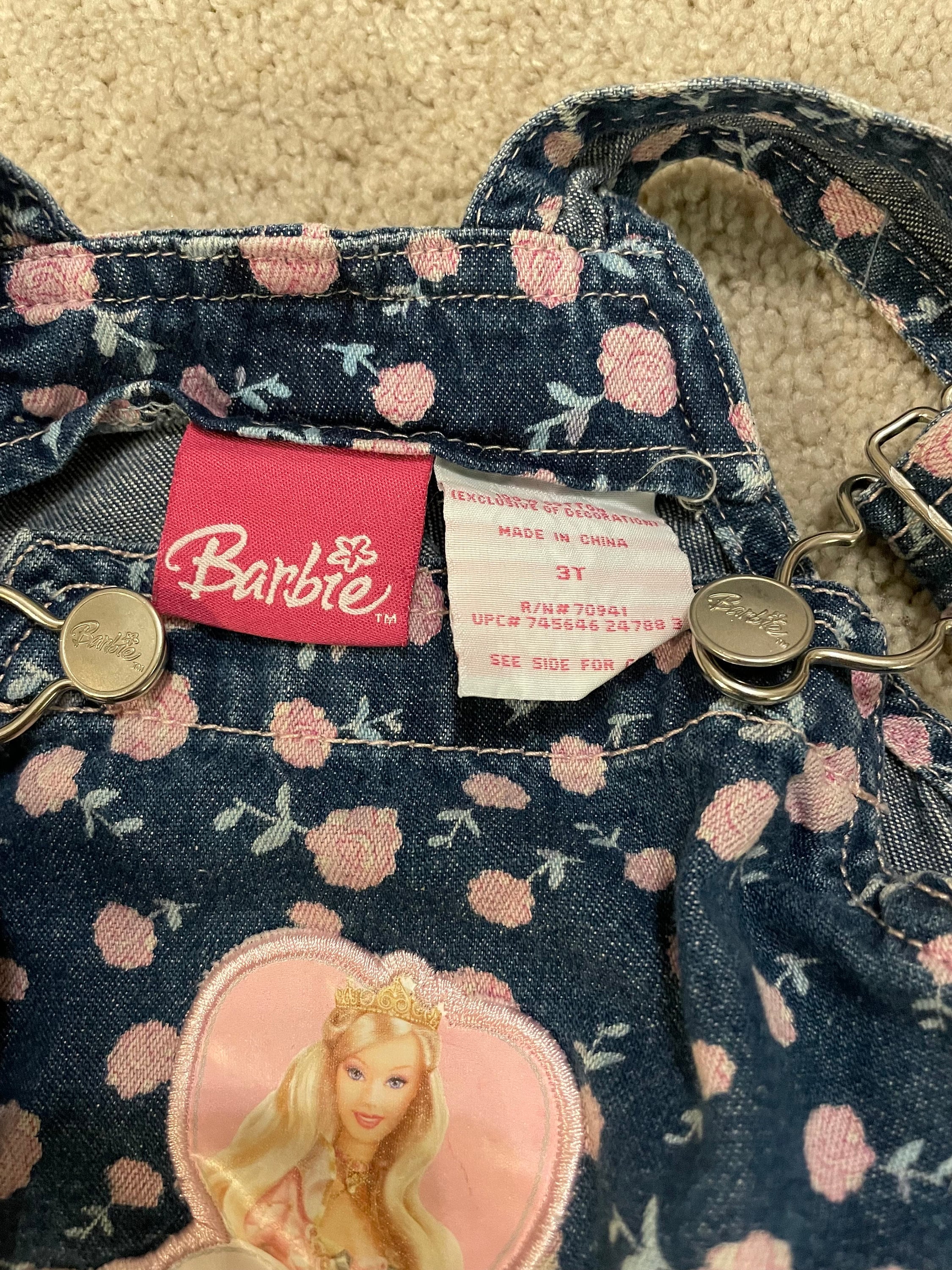 90s Vintage Barbie Denim 3T Overall Skirt Jumper Kids Toddler Pink ...