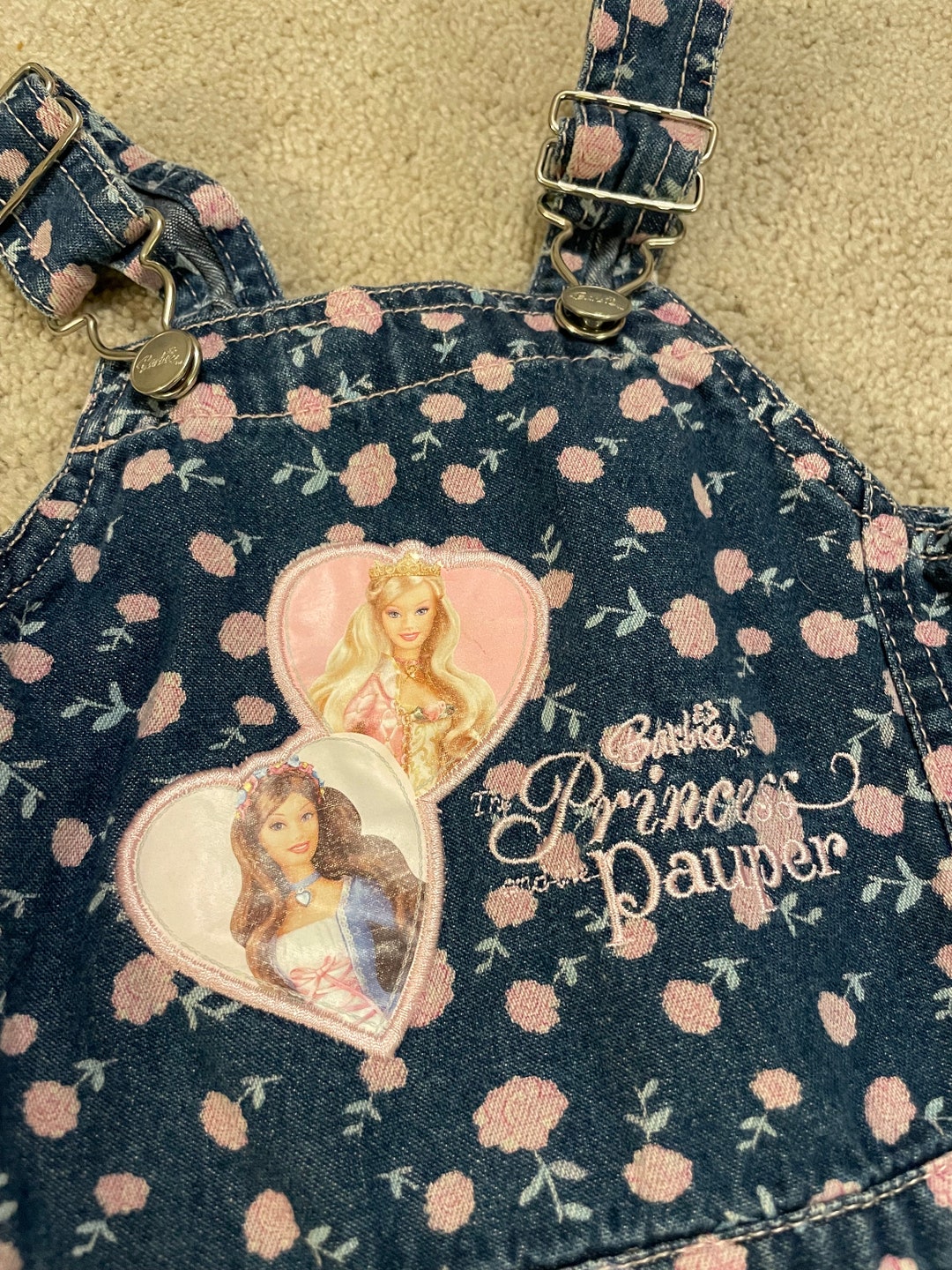 90s Vintage Barbie Denim 3T Overall Skirt Jumper Kids Toddler Pink ...