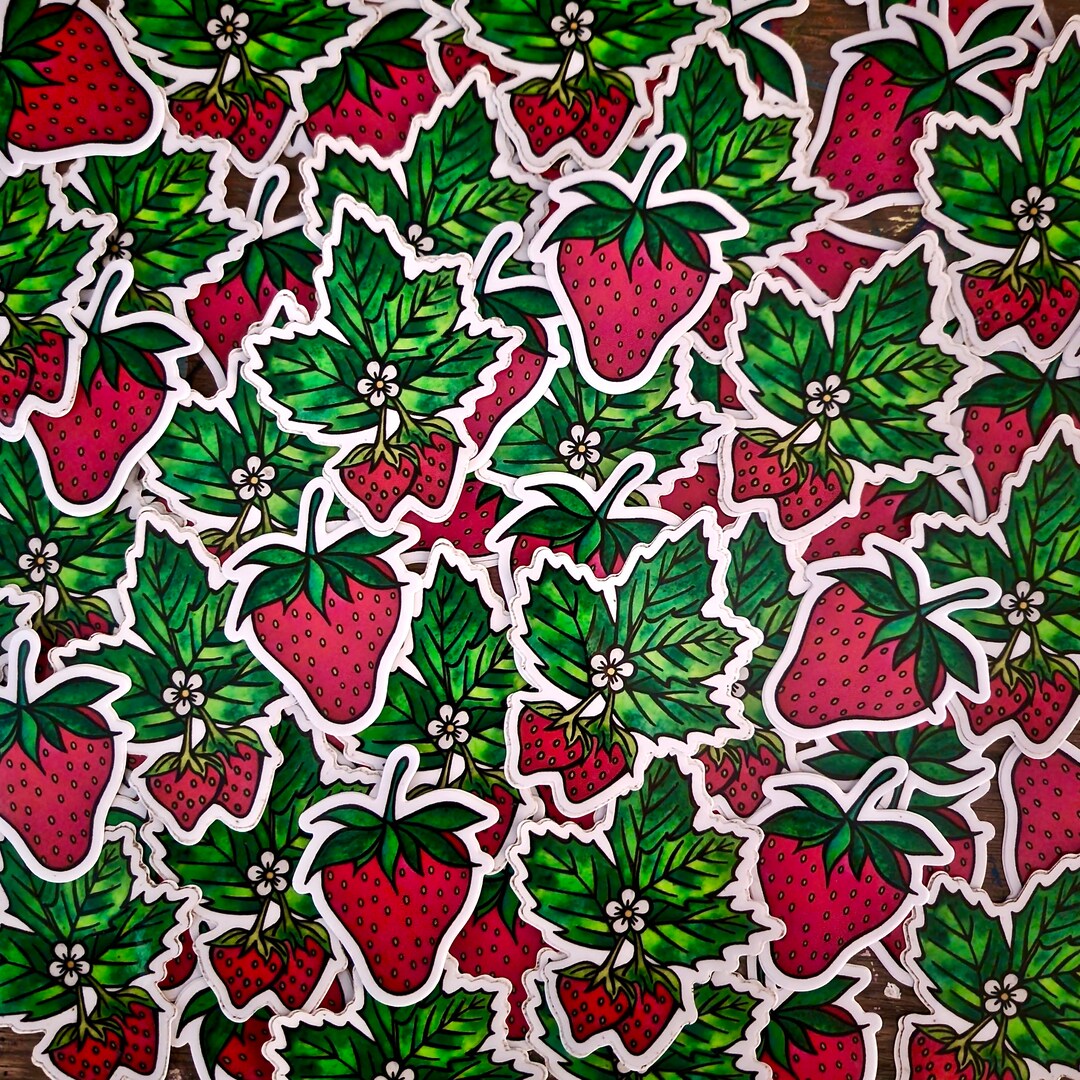 Strawberry Vinyl Stickers//weatherproof, Dishwasher Safe Decals for Car ...