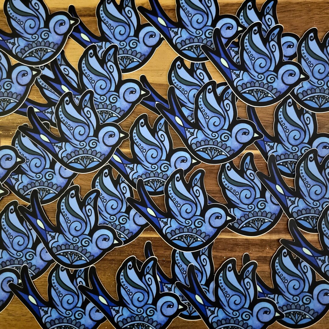 The Bluebird/black Border Sticker//weatherproof Decal - Etsy