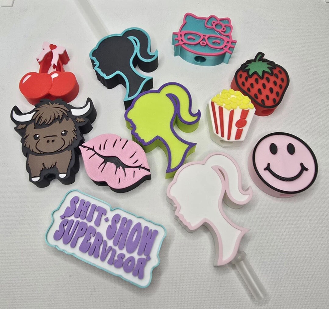 Three Pack Custom 3D Printed Straw Toppers | Fun Shapes & Vibrant ...