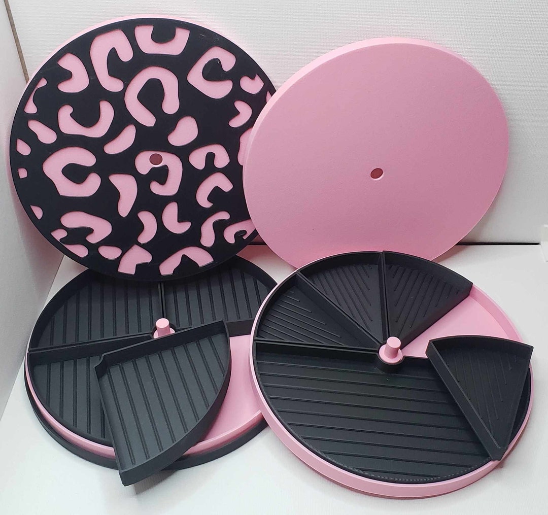 Spinnable Dble Stack 3D Printed Leopard Print Rhinestone Tray W/multi ...