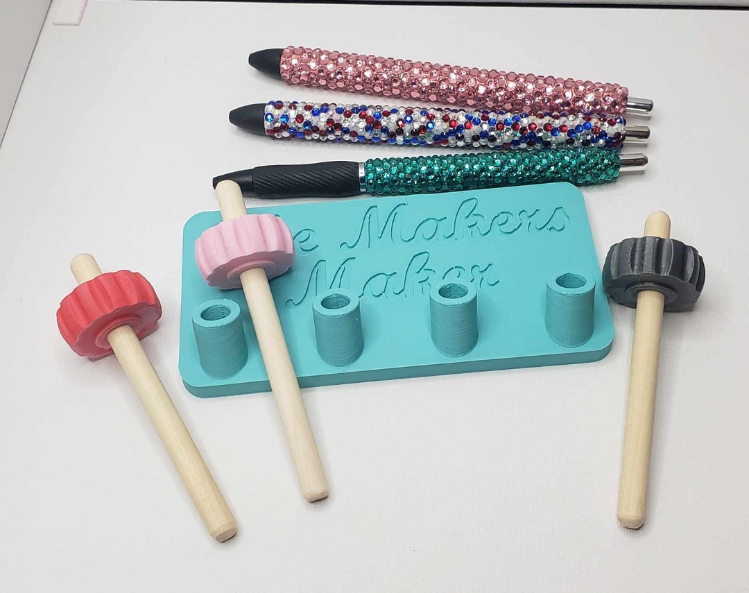 3D Printed Rhinestone Spinnable Bling Pen Stand W/ Extra Dowels- Pen ...