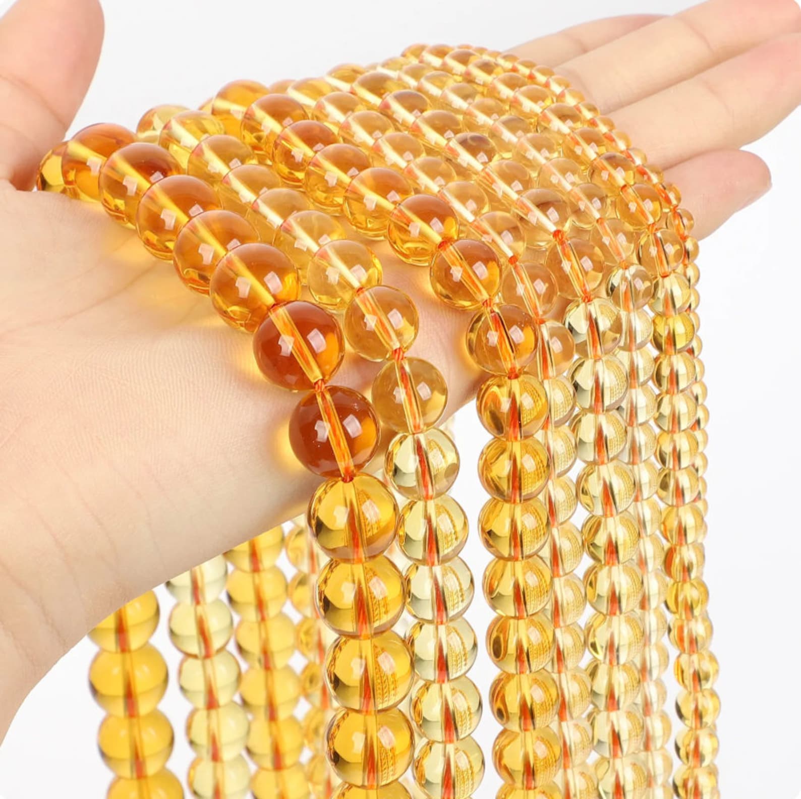 Round Piezoelectric Yellow Quartz Crystals Natural Stone Bead" 4mm, 6mm ...