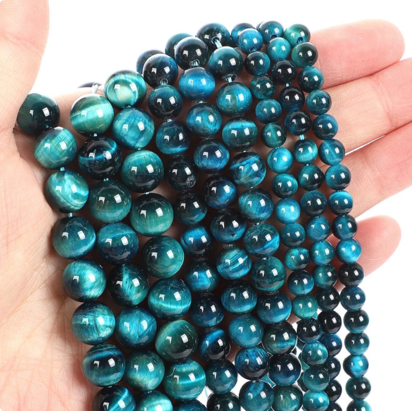 Round Light Blue Tiger Eye Natural Stone Beads 4mm, 6mm, 8mm, 10mm 12mm ...