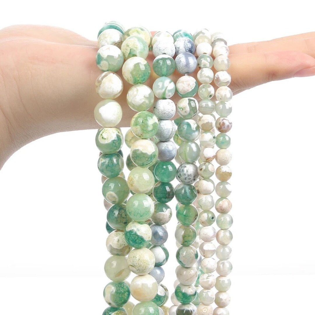 Smooth Green Fire Dragon Veins Agate Natural Stone Round Bead Strand ...