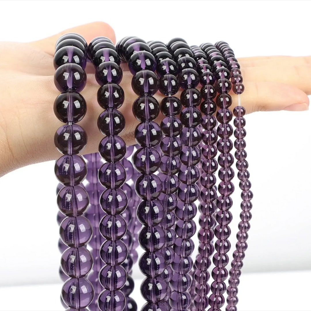 Smooth Purple Glass Natural Stone Round Bead Strand - 4mm, 6mm, 8mm ...