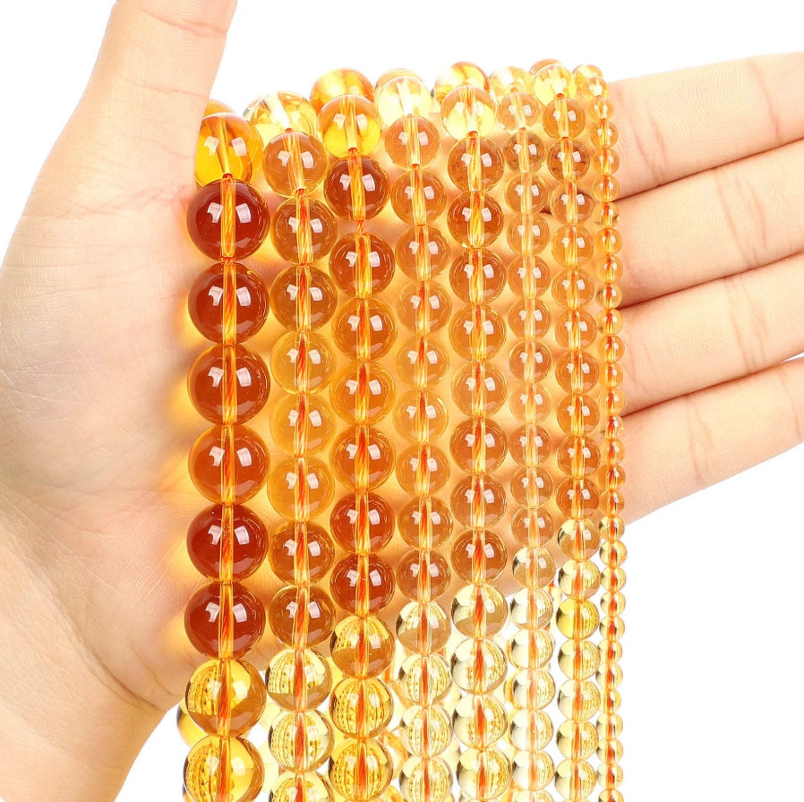 Round Piezoelectric Yellow Quartz Crystals Natural Stone Bead" 4mm, 6mm ...