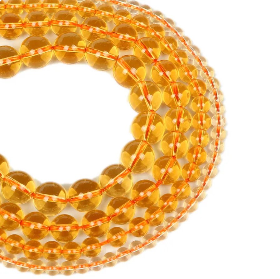Round Piezoelectric Yellow Quartz Crystals Natural Stone Bead" 4mm, 6mm ...