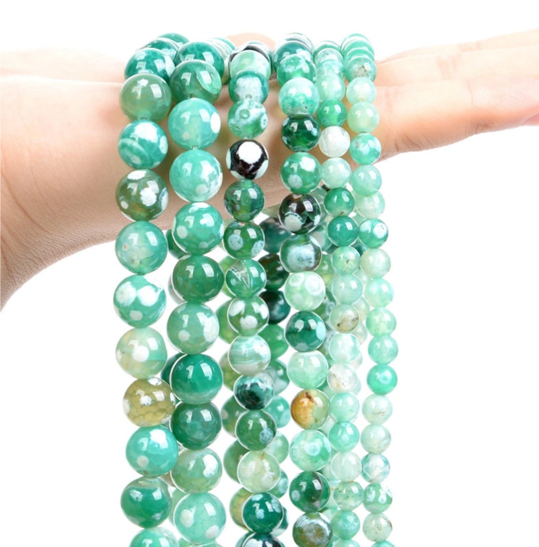 Cyan Fire Agate Green Natural Stone Round Bead Strand - 6mm, 8mm, 10mm ...