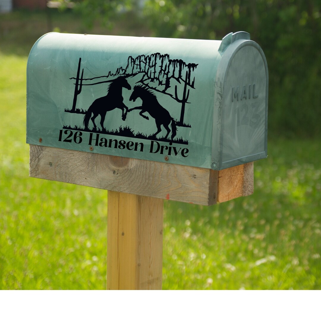 Personalized Dualing Horses Mailbox Decal/equestrian Decal/farm Mailbox ...