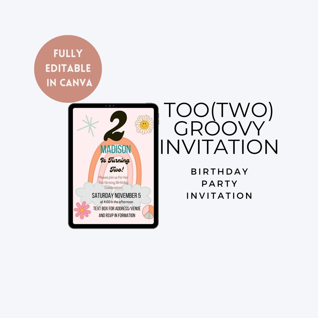 Too Groovy Digital Download Birthday Party Invitation, Two Year Old ...