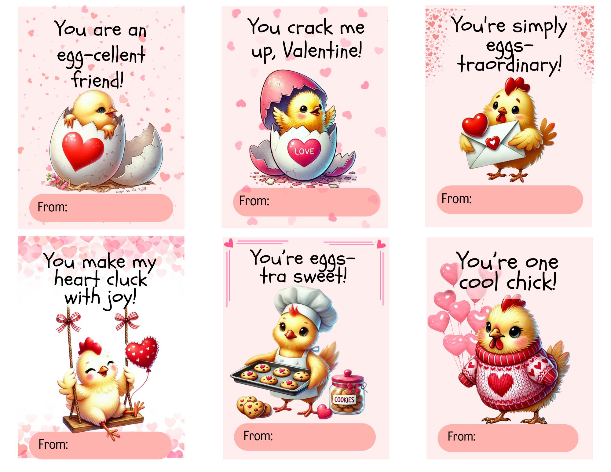 Printable Chicken Valentine's Cards, Chicken Baby Chick Valentine Cards ...