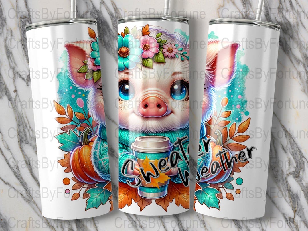 Cute Piglet Sweater Weather Digital Art, 20oz Tumbler Wrap Design ...