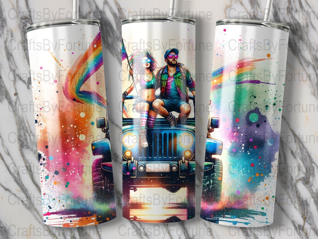 Lgbtq Rainbow Jeep Ride 20oz Tumbler Wrap, Fun Retro Vibes, Digital ...