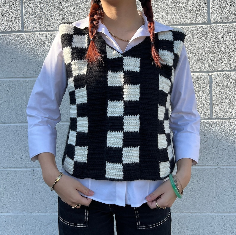 Wednesday Addams Checkered Crochet Vest - PDF Pattern - Etsy