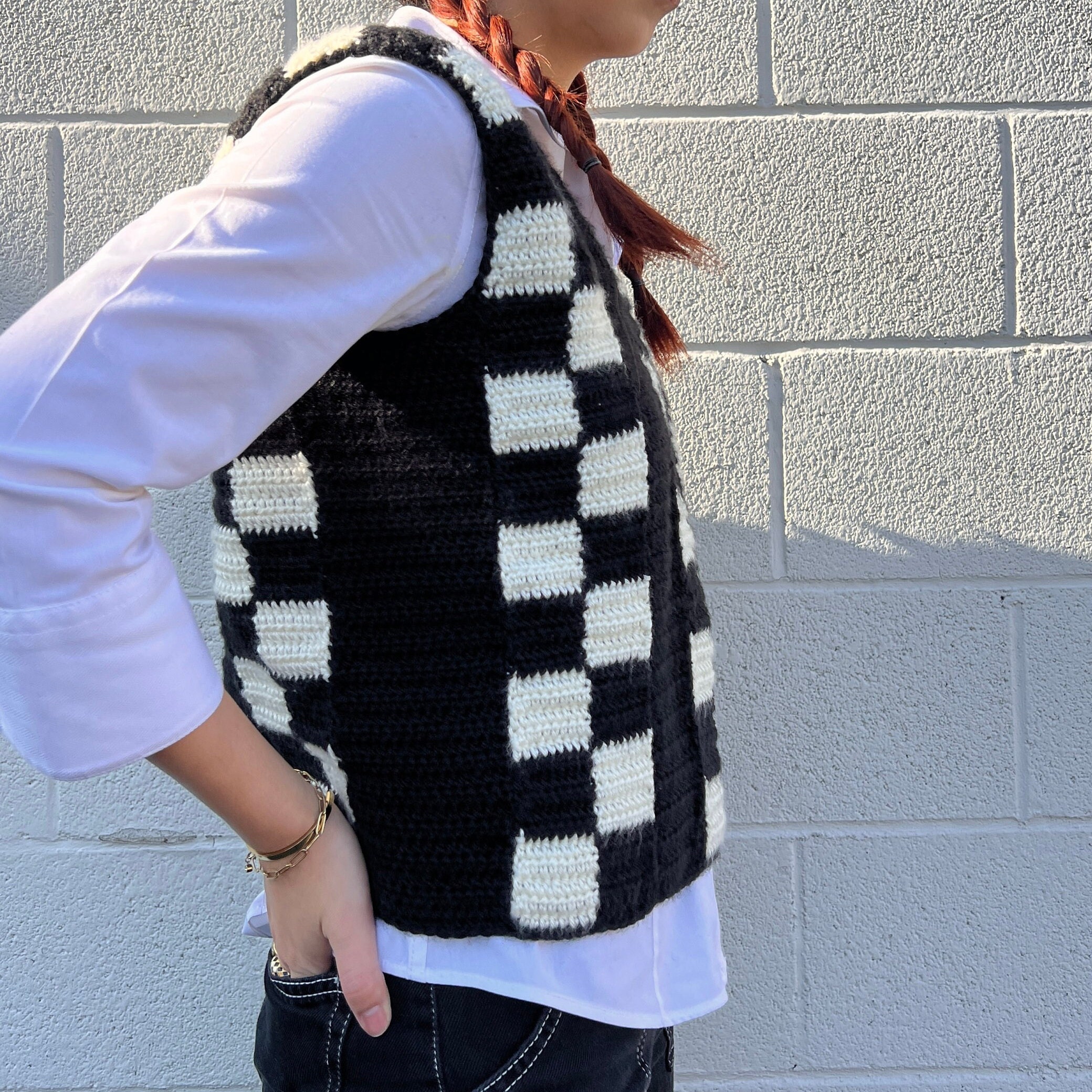 Wednesday Addams Checkered Crochet Vest - PDF Pattern - Etsy Canada