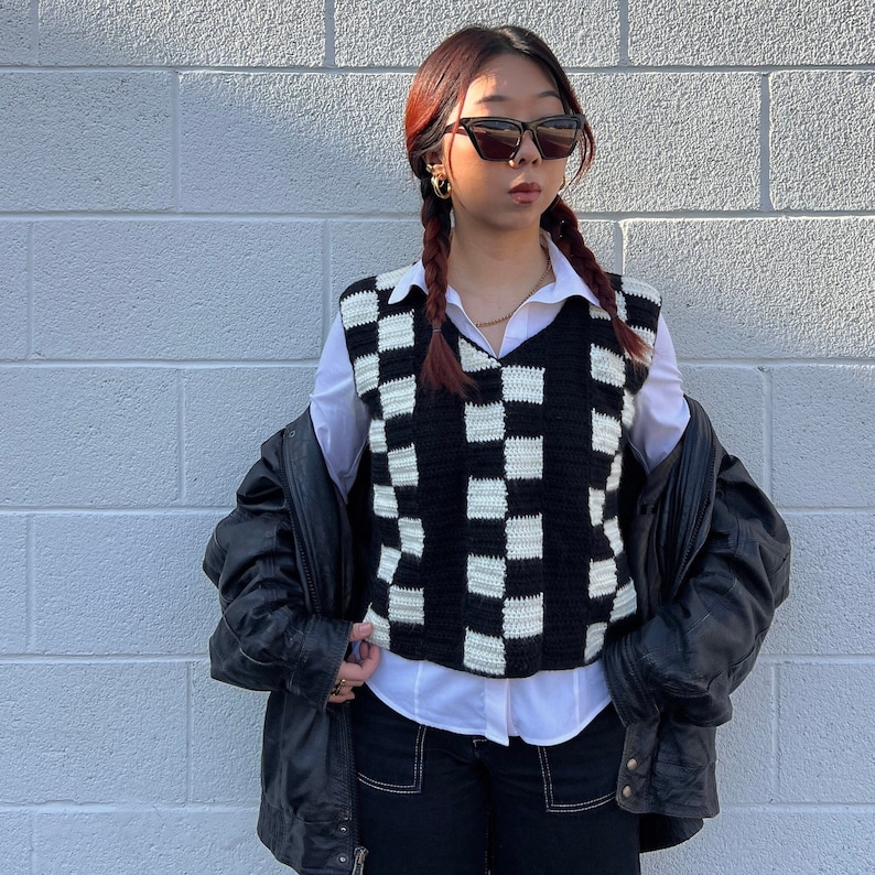 Wednesday Addams Checkered Crochet Vest PDF Pattern - Etsy