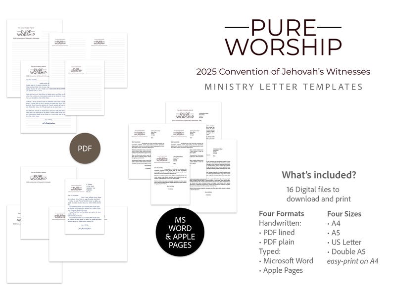 2025 "pure Worship" Convention - Minimalist Style - JW Printable Letter ...
