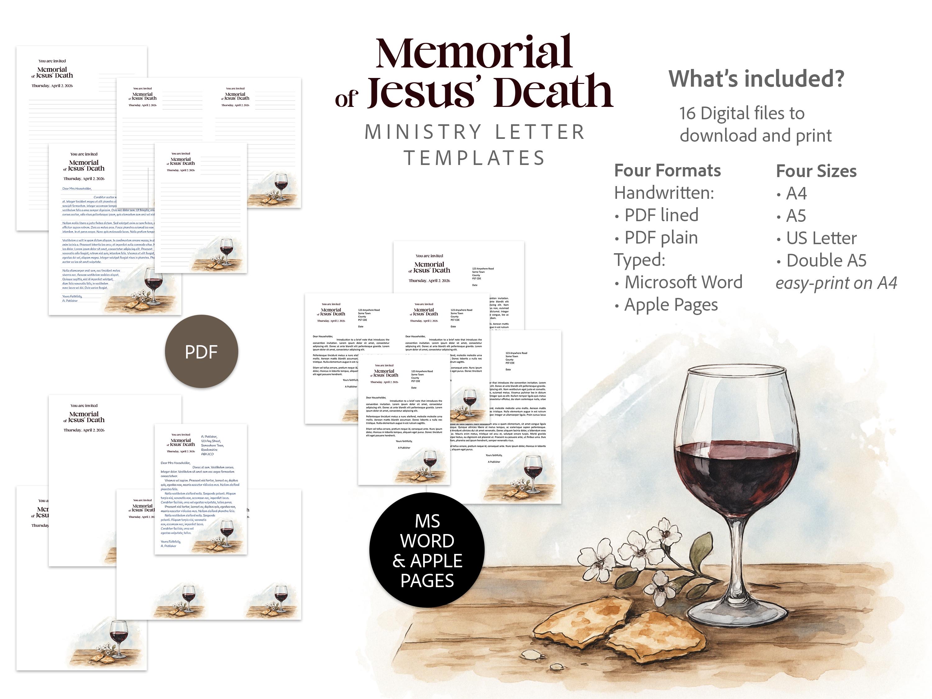 2026 Memorial - JW Printable Letter Writing Ministry Templates - Etsy