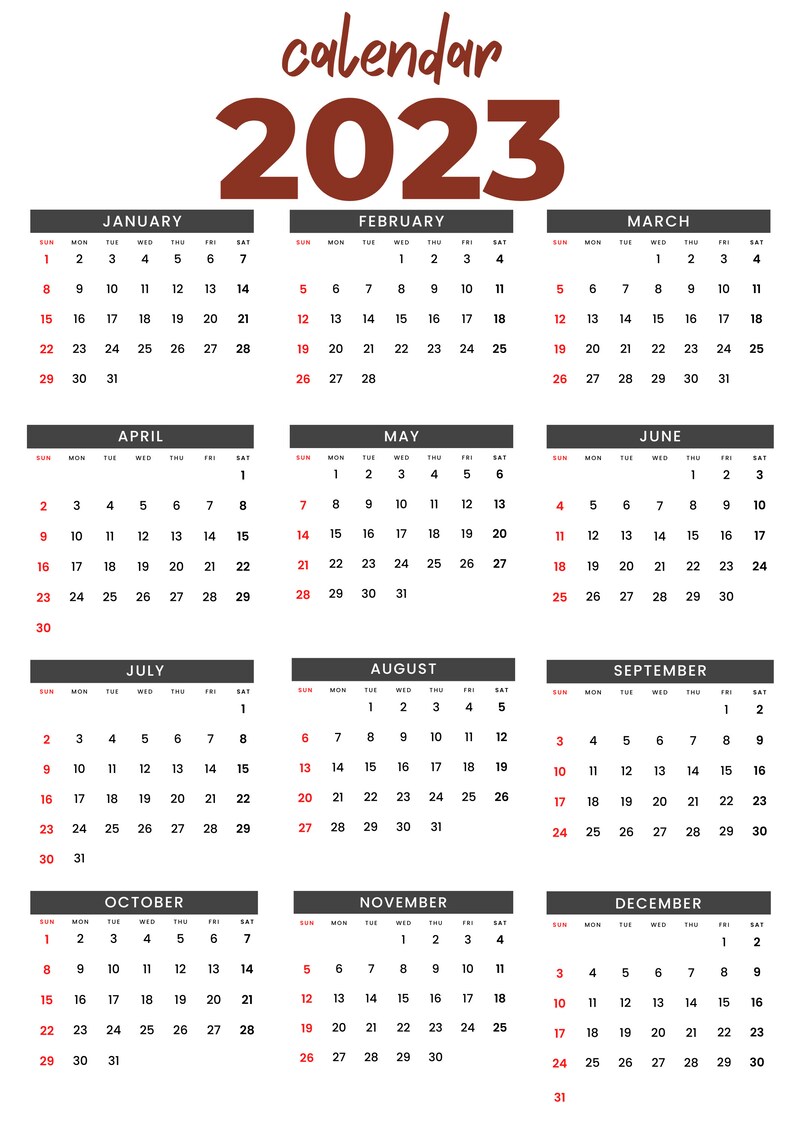 2023 Calendar Printable, Simple Design, Desk Calendar Monthly, PDF, A3 ...