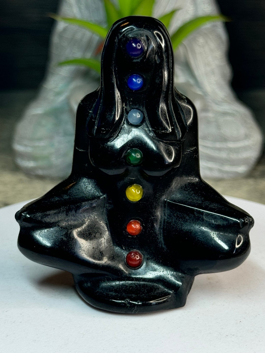 Black Obsidian 7 Chakra Crystal Meditating Goddess Carving - Etsy