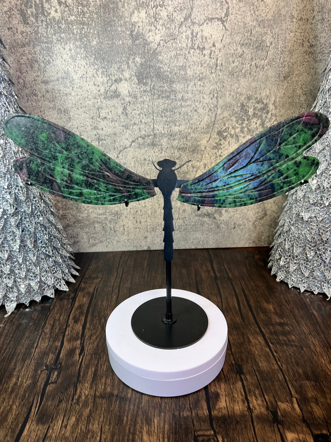 UV Reactive Ruby in Zoisite Crystal Dragonfly Wings on Custom Stand - Etsy