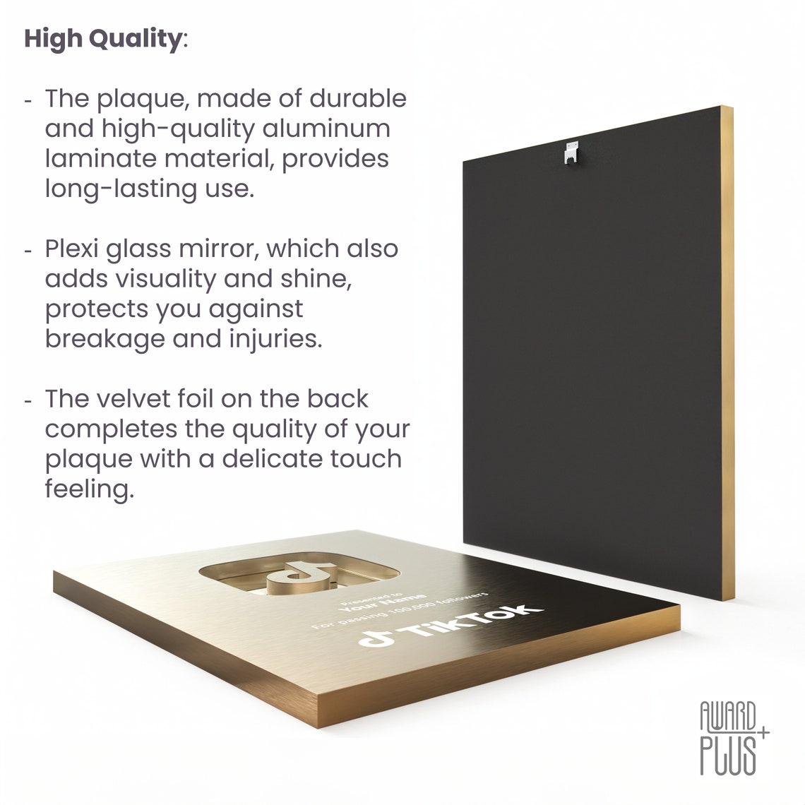 Tik Tok Gold Achievement Award Plaque Customized Social Media - Etsy