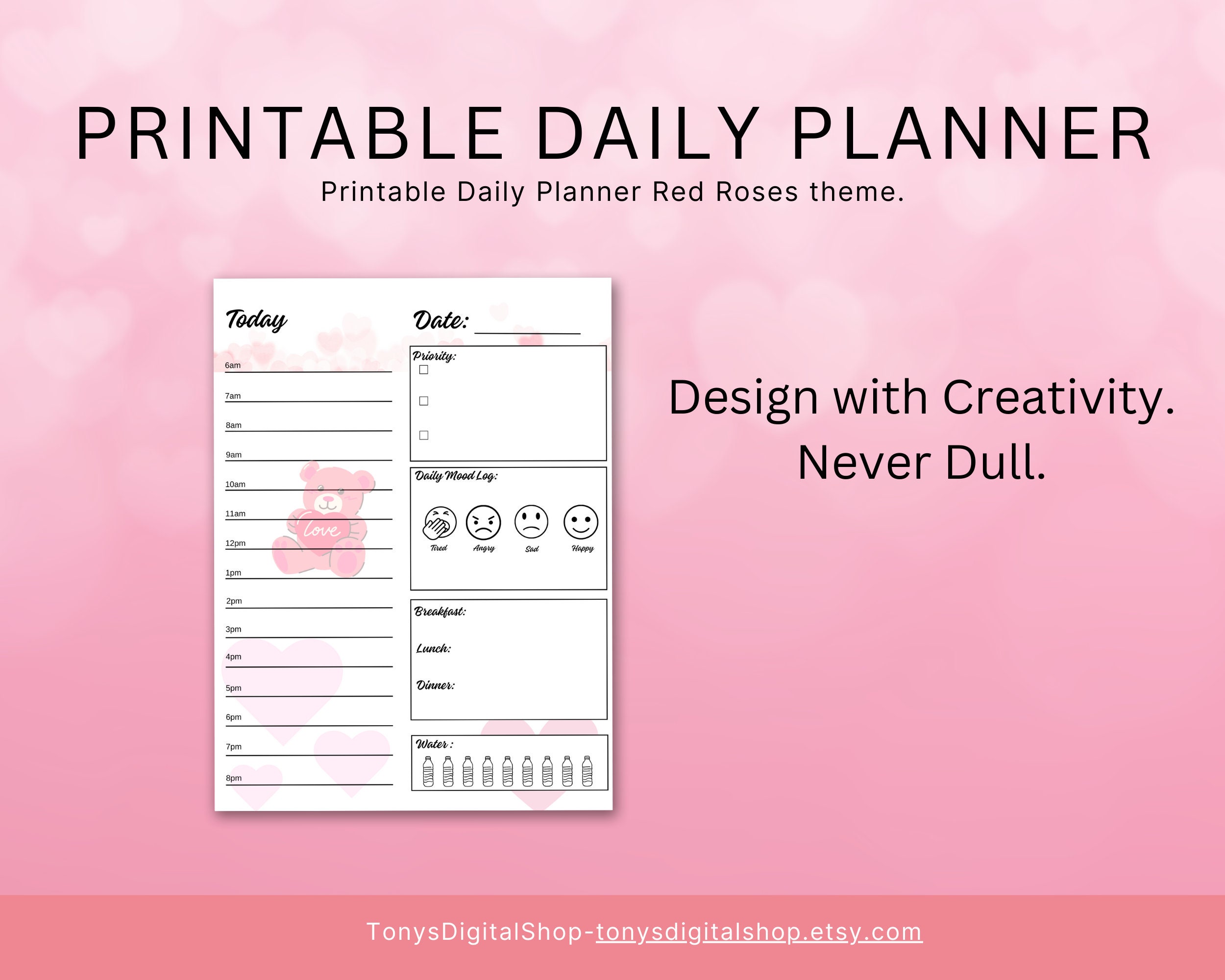 Printable Daily Planner Valentine's Day Theme Version-3 - Etsy