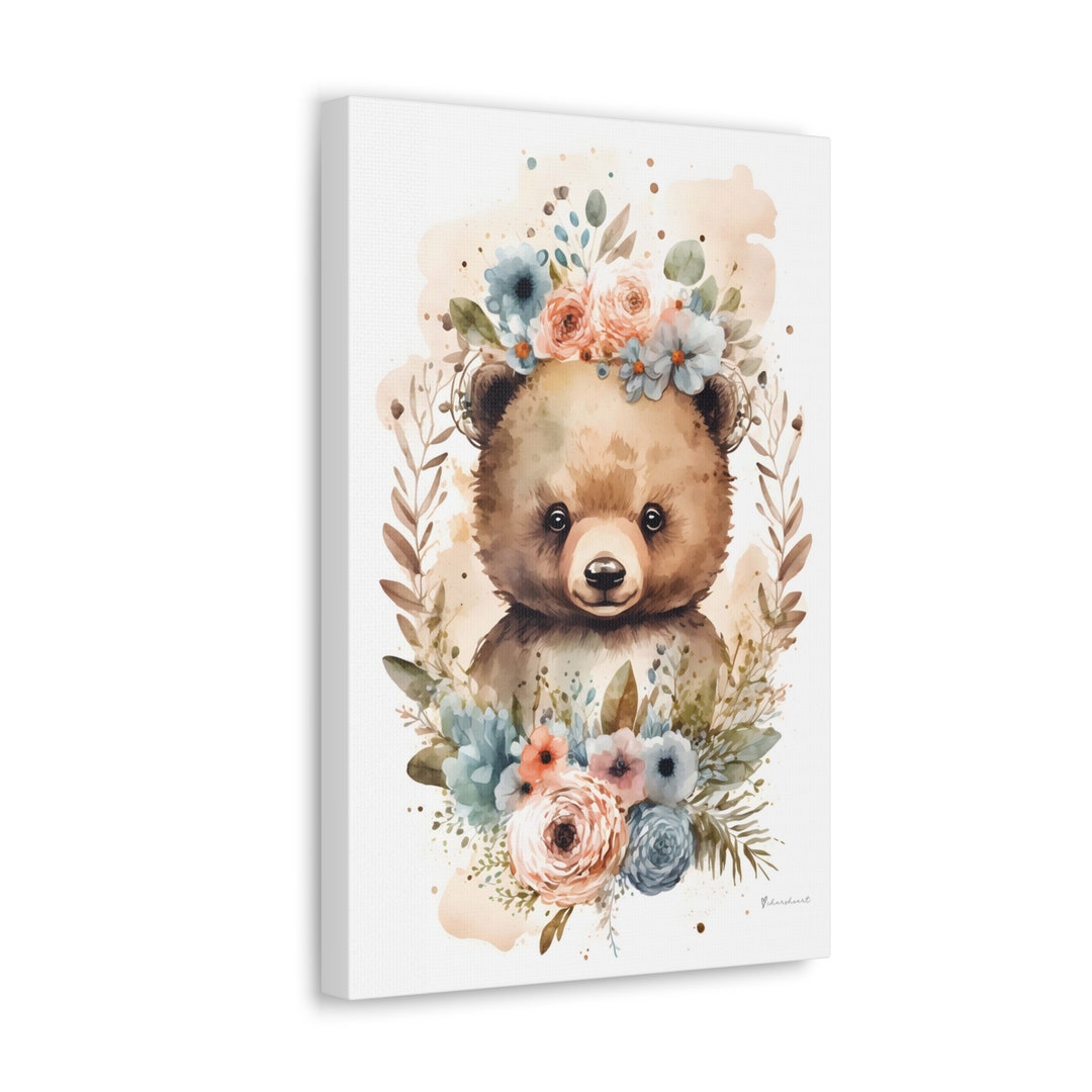 12 X 18 Canvas Gallery Wrap Floral Teddy Bear Decor Wall Art - Etsy