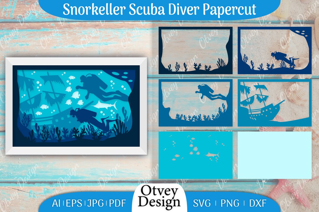 Scuba Diver Papercut: 3D Shadow Box SVG, AI, PDF - Etsy