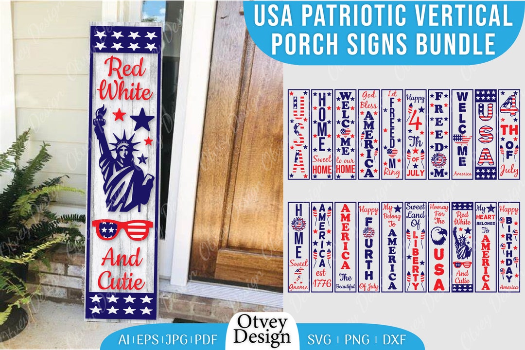 USA Patriotic Vertical Porch Signs SVG - Etsy