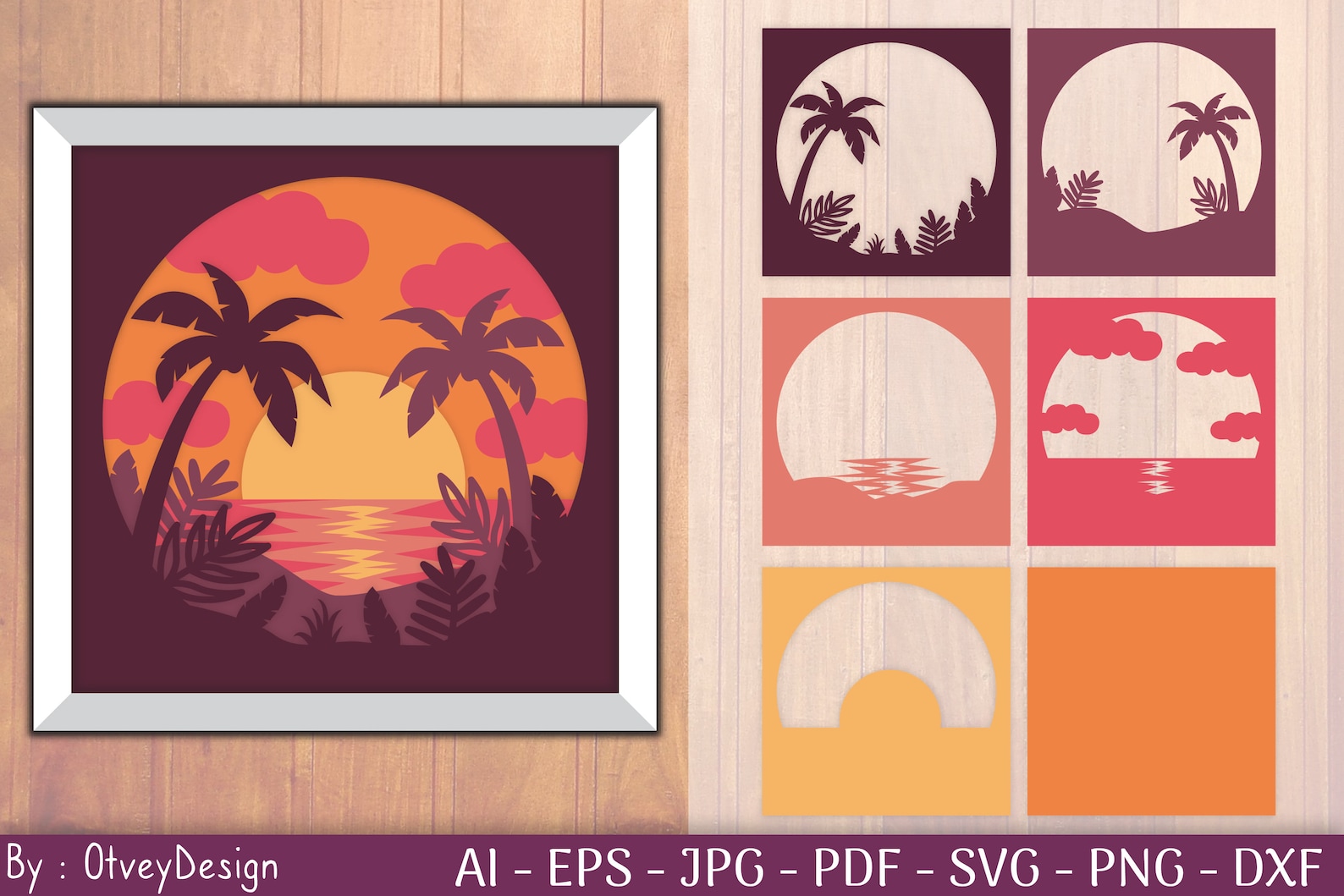 Tropical Beach Sunset 3D Shadow Box | LAYERED PAPERCUT - Etsy