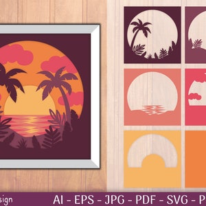 Tropical Beach Sunset 3D Shadow Box | LAYERED PAPERCUT - Etsy
