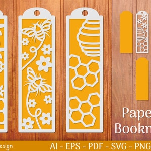 Bee Bookmarks Paper Cut | Bookmark Honey Cricut - Etsy