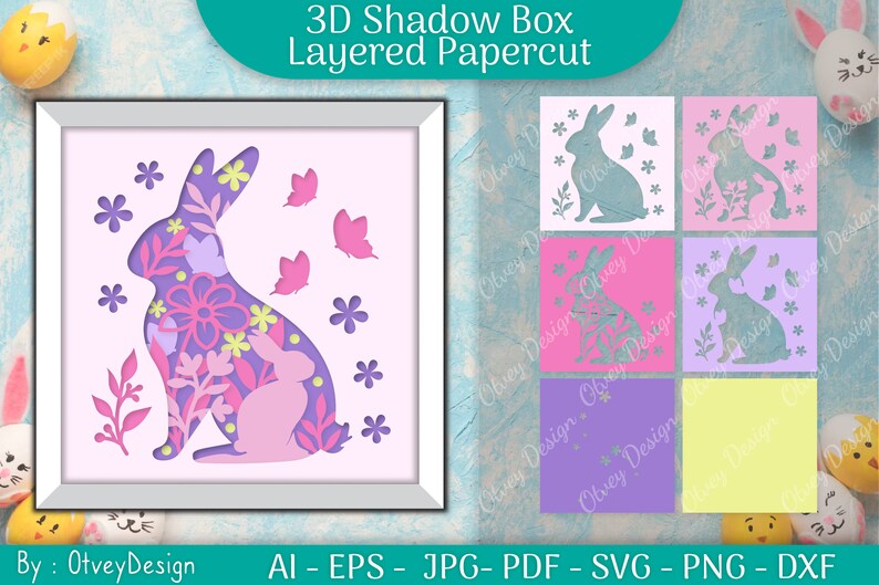 Spring Bunny 3D Shadow Box | Happy Easter Layered BUNDLE - Etsy