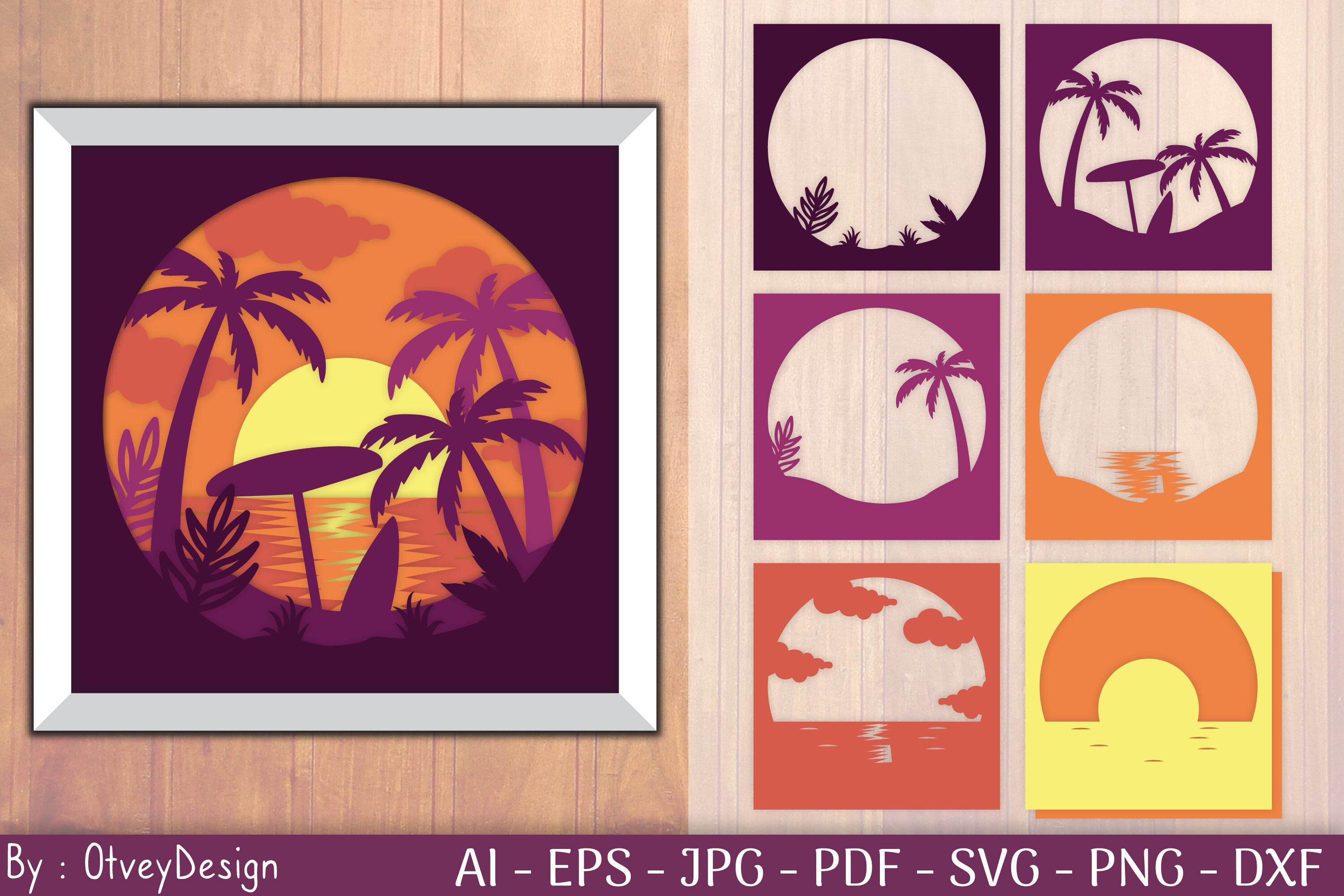 Tropical Beach Sunset 3D Shadow Box | LAYERED PAPERCUT - Etsy